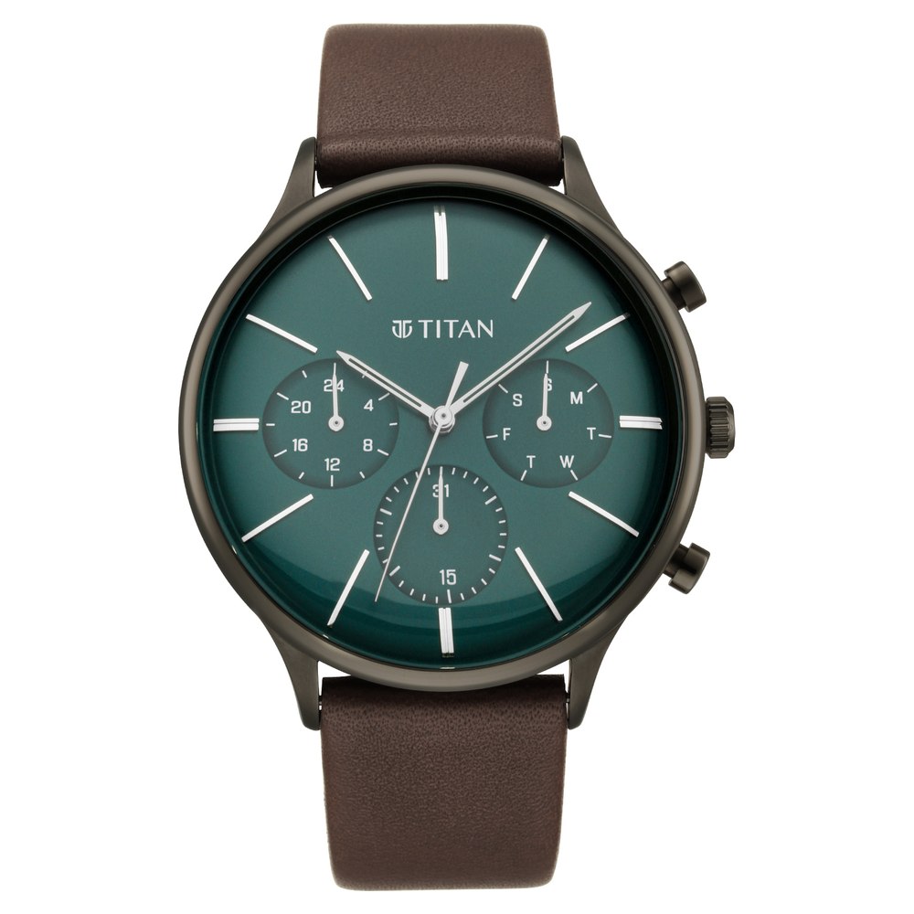Buy Online Titan Quartz Multifunction Green Dial Leather Strap Watch ...
