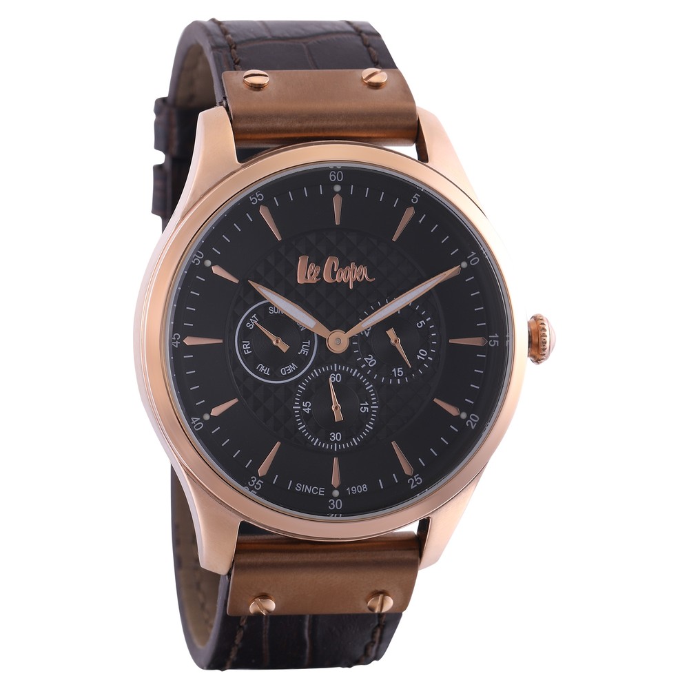 Buy Online Lee Cooper Quartz Chronograph Black Dial Leather Strap Watch ...