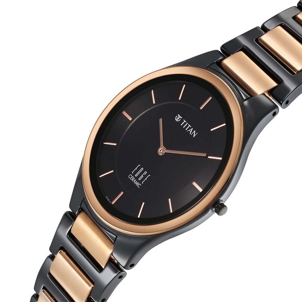 Buy Online Titan Edge Ceramic Quartz in Midnight Gold with Black Dial ...