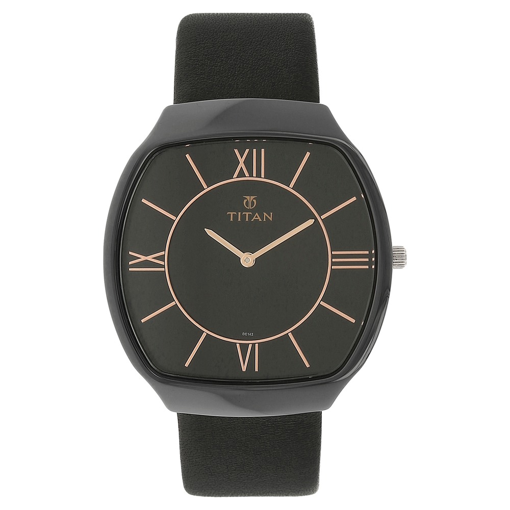Buy Online Titan Quartz Analog Black Dial Leather Strap Watch for Men ...