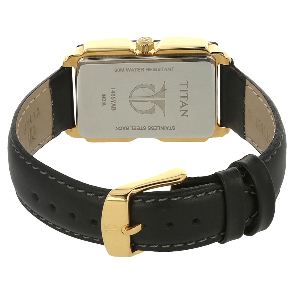 Buy Online Titan Quartz Analog with Date Black Dial Leather Strap Watch ...