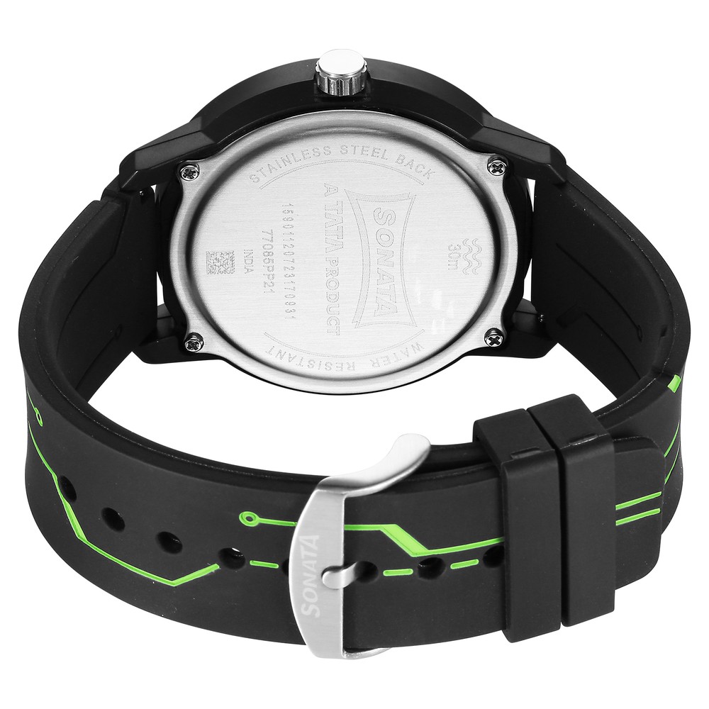 Buy Online Sonata Volt Quartz Analog Black Dial Polyurethane Strap ...