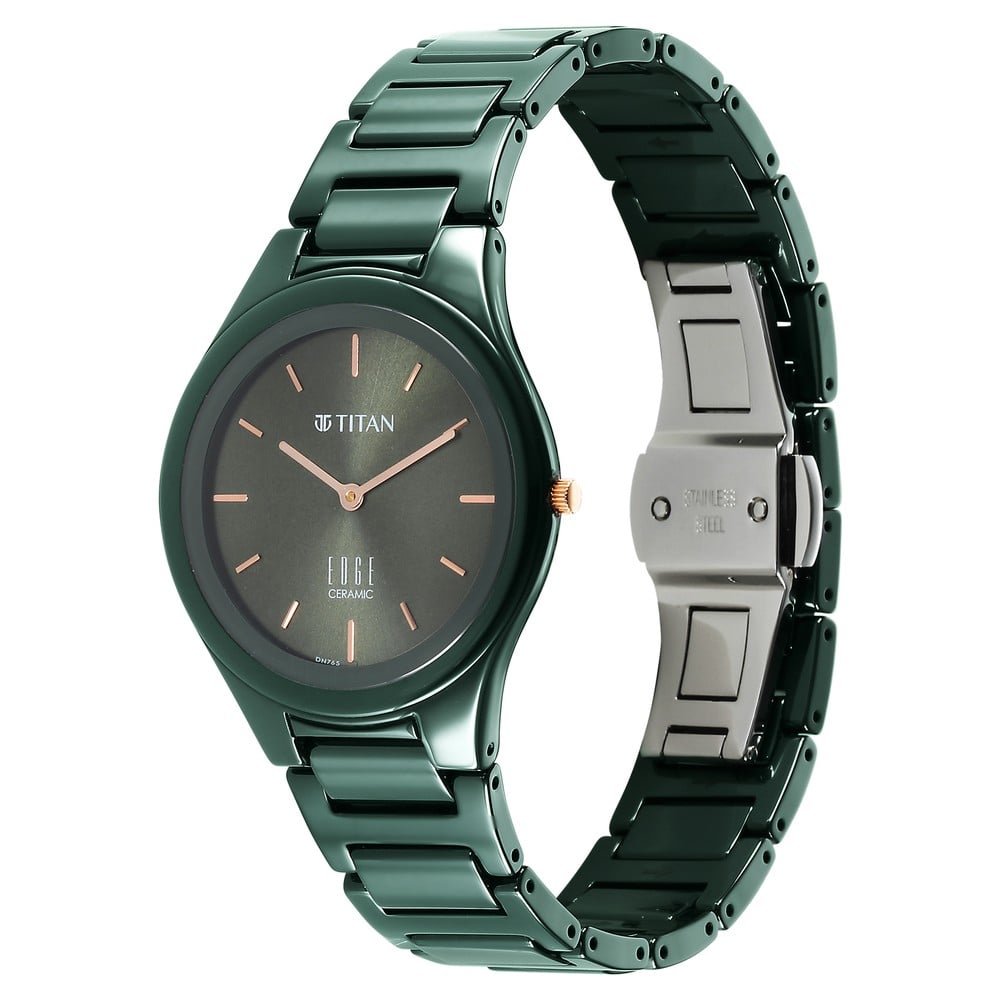 Buy Online Titan Edge Ceramic Quartz in Glossy Green Dial Watch for ...