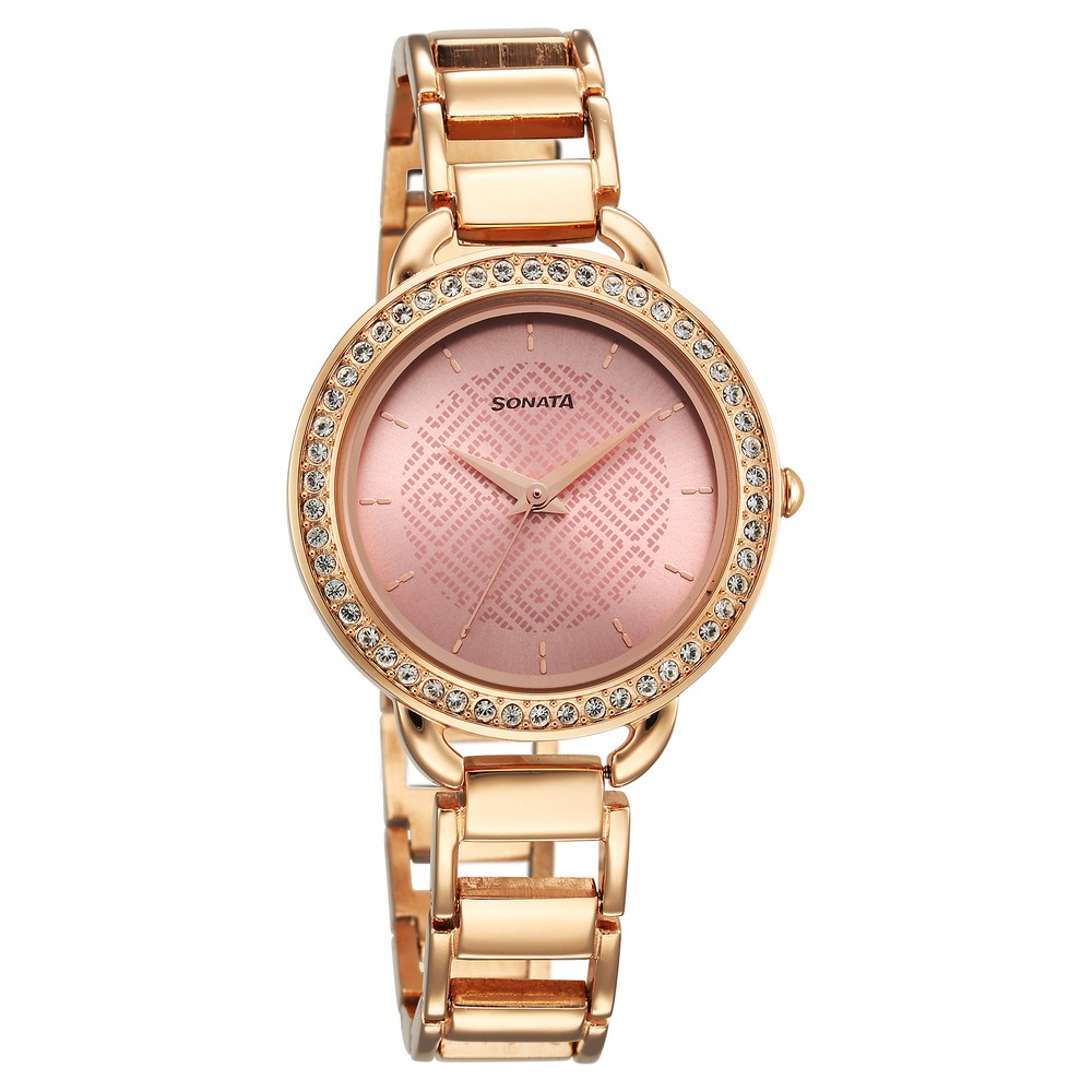 Buy Online Sonata Wedding Quartz Analog Pink Dial Metal Strap Watch for ...