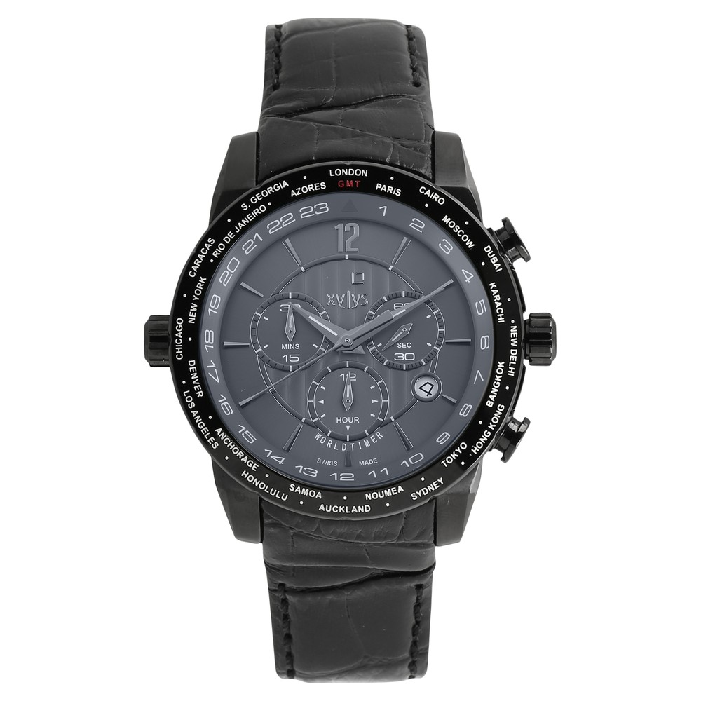 Buy Online Xylys Quartz Chronograph Black Dial Leather Strap Watch for ...