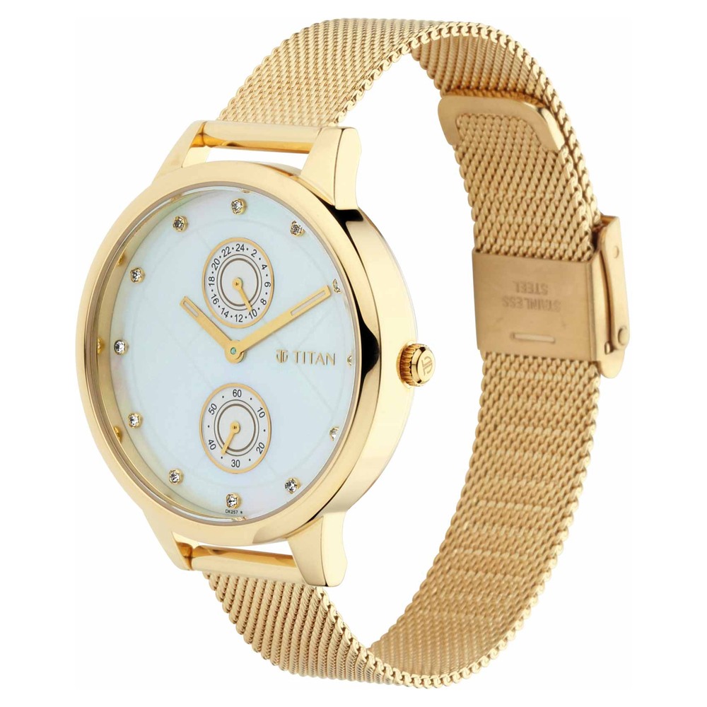 Buy Online Titan Sparkle Yellow Dial Analog with Day and Date Metal ...
