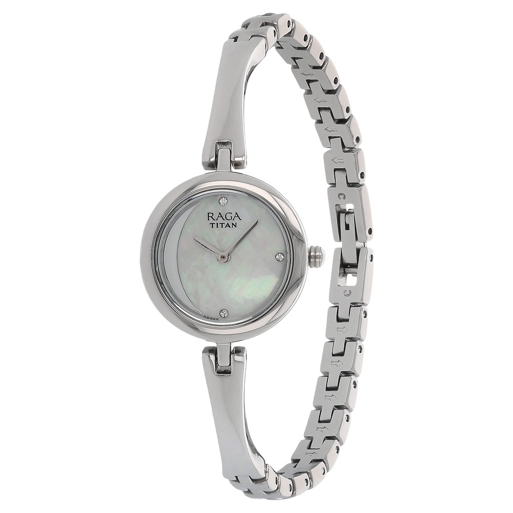 Buy Online Titan Raga Moonlight White Dial Women Watch With Metal Strap ...