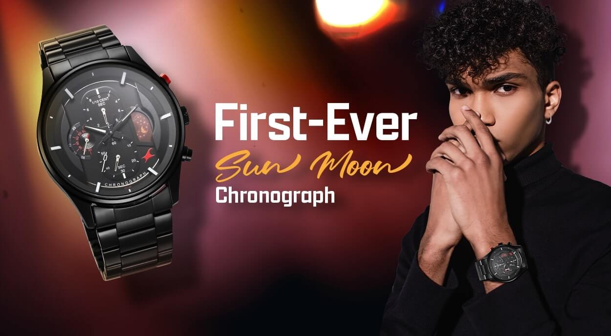 Buy Online Fastrack Opulence Sun Moon Chronograph Black Dial Brown ...