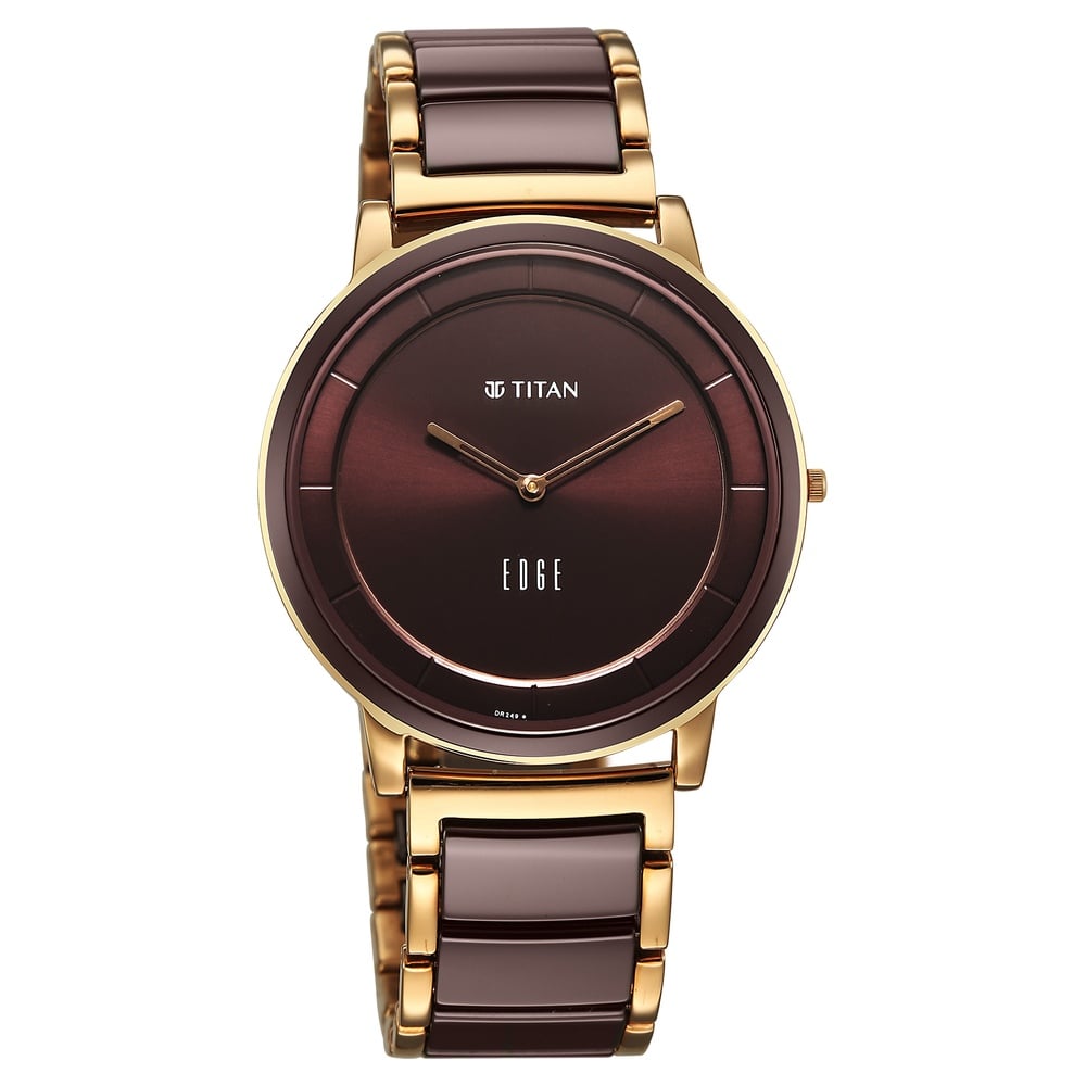Buy Online Titan Edge Melange Slim Steel & Ceramic Strap Brown Dial ...