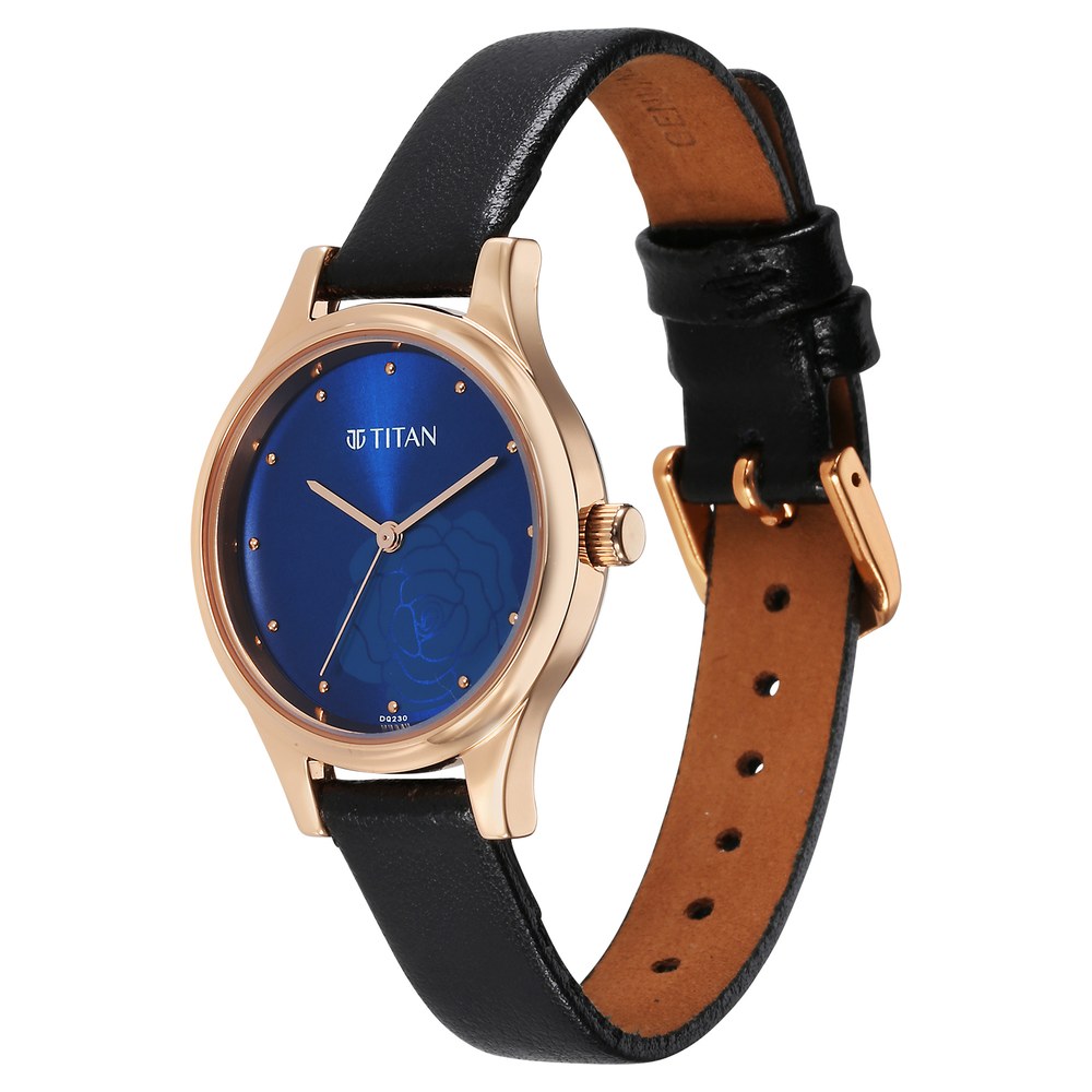 Buy Online Titan Karishma Quartz Analog Blue Leather Strap for Women ...