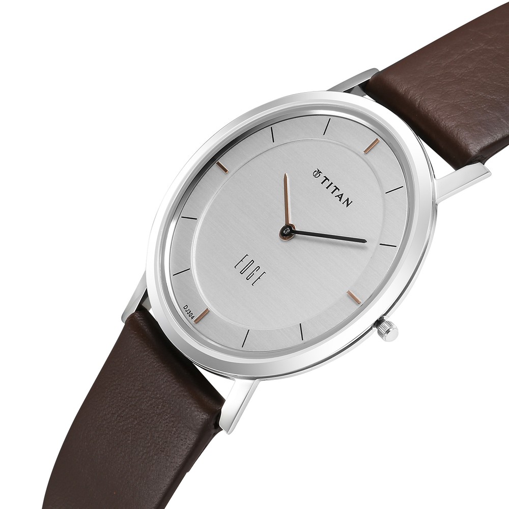 Buy Online Titan Edge Silver Dial Analog Stainless Steel Leather Strap ...