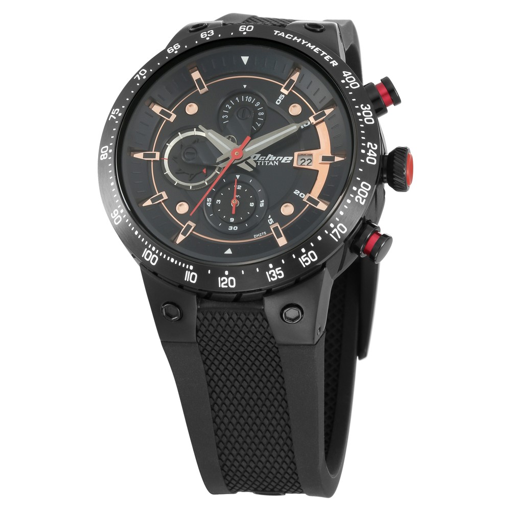 Buy Online Titan Octane Black Dial Chronograph PU Strap watch for Men ...