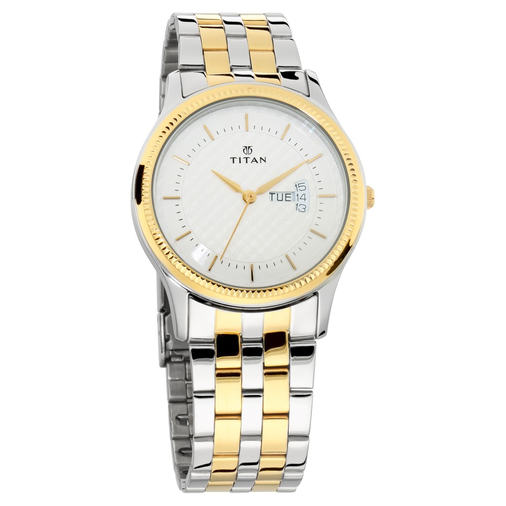 Buy Online Titan Quartz Analog with Day and Date Silver Dial Stainless ...