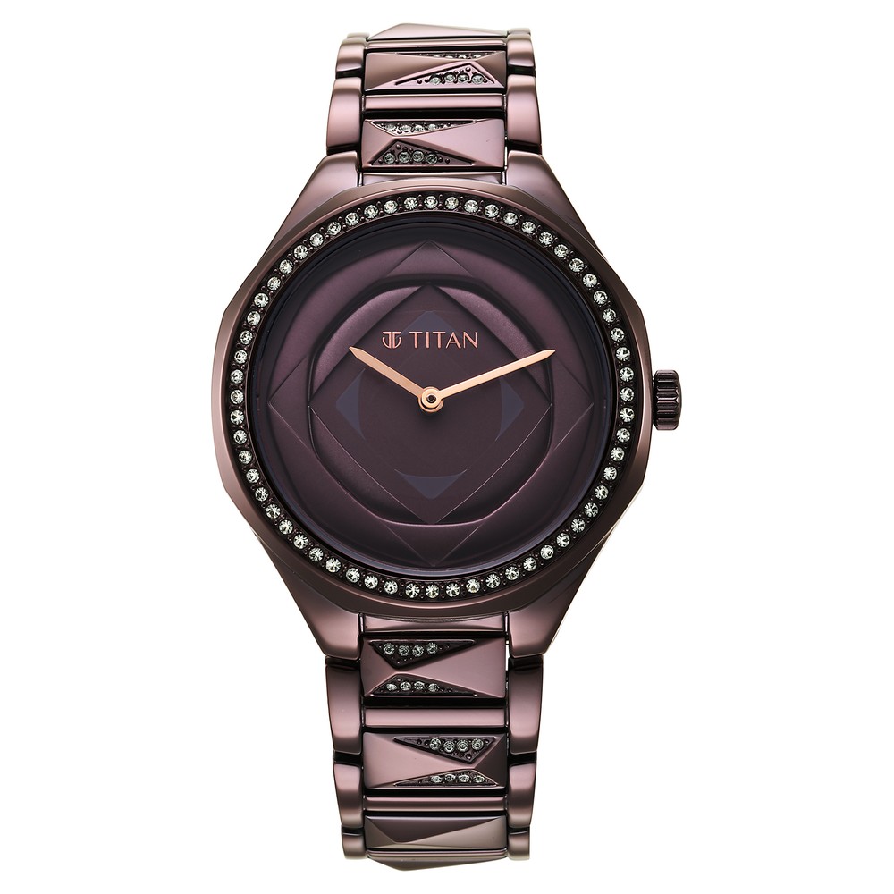 Buy Online Titan Purple Glitz Quartz Analog Stainless Steel Strap Watch ...