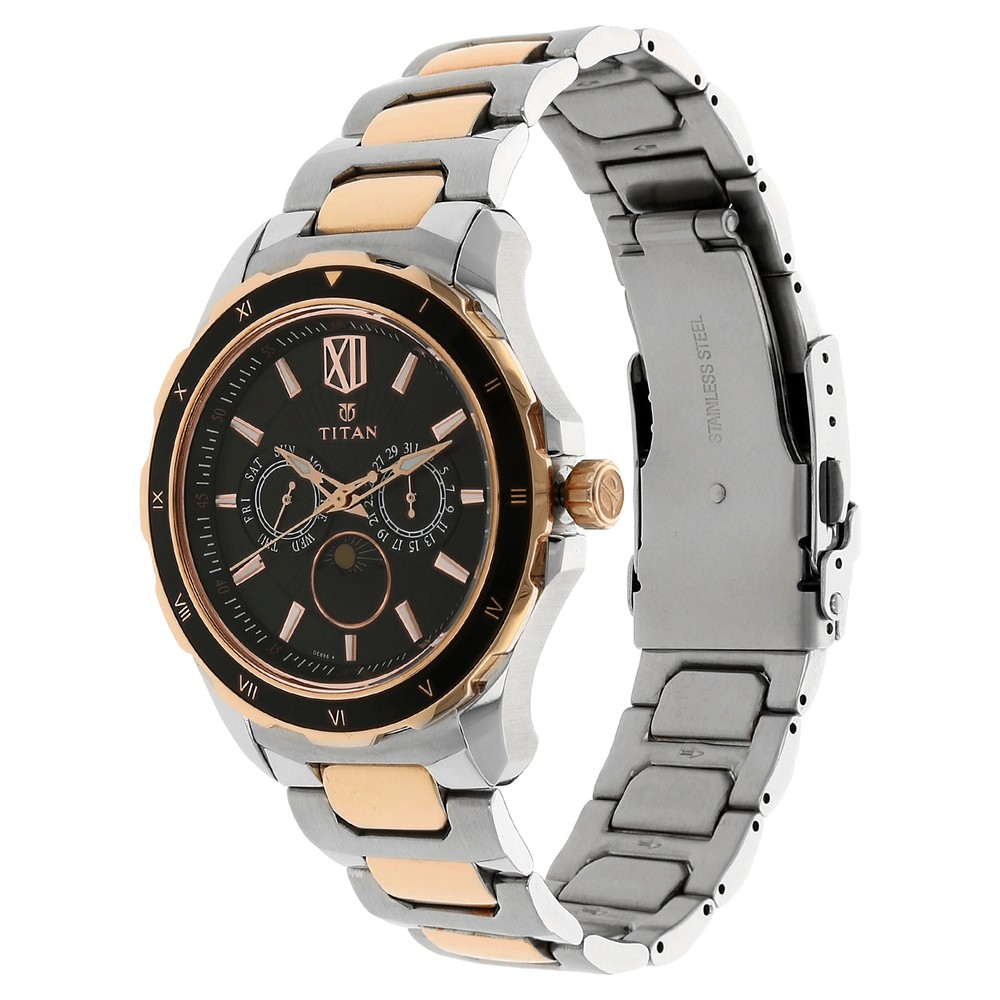 Buy Online Titan Quartz Multifunction Black Dial Stainless Steel Strap ...
