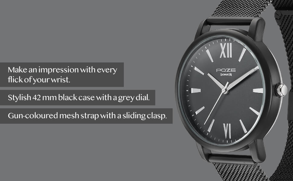 Buy Online Sonata Poze Quartz Analog Black Dial Mesh Strap Watch for ...
