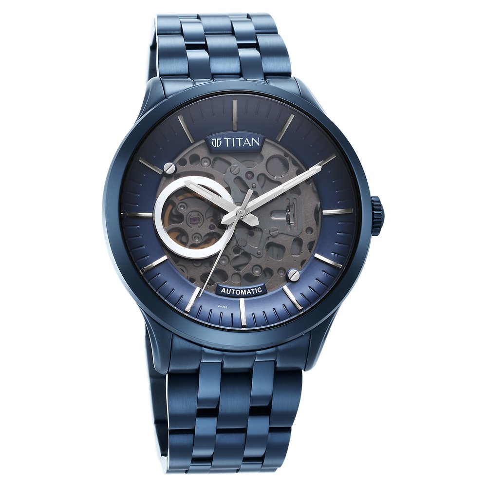 Buy Online Titan Metal Mechanicals Blue Dial Blue Stainless Steel Strap ...