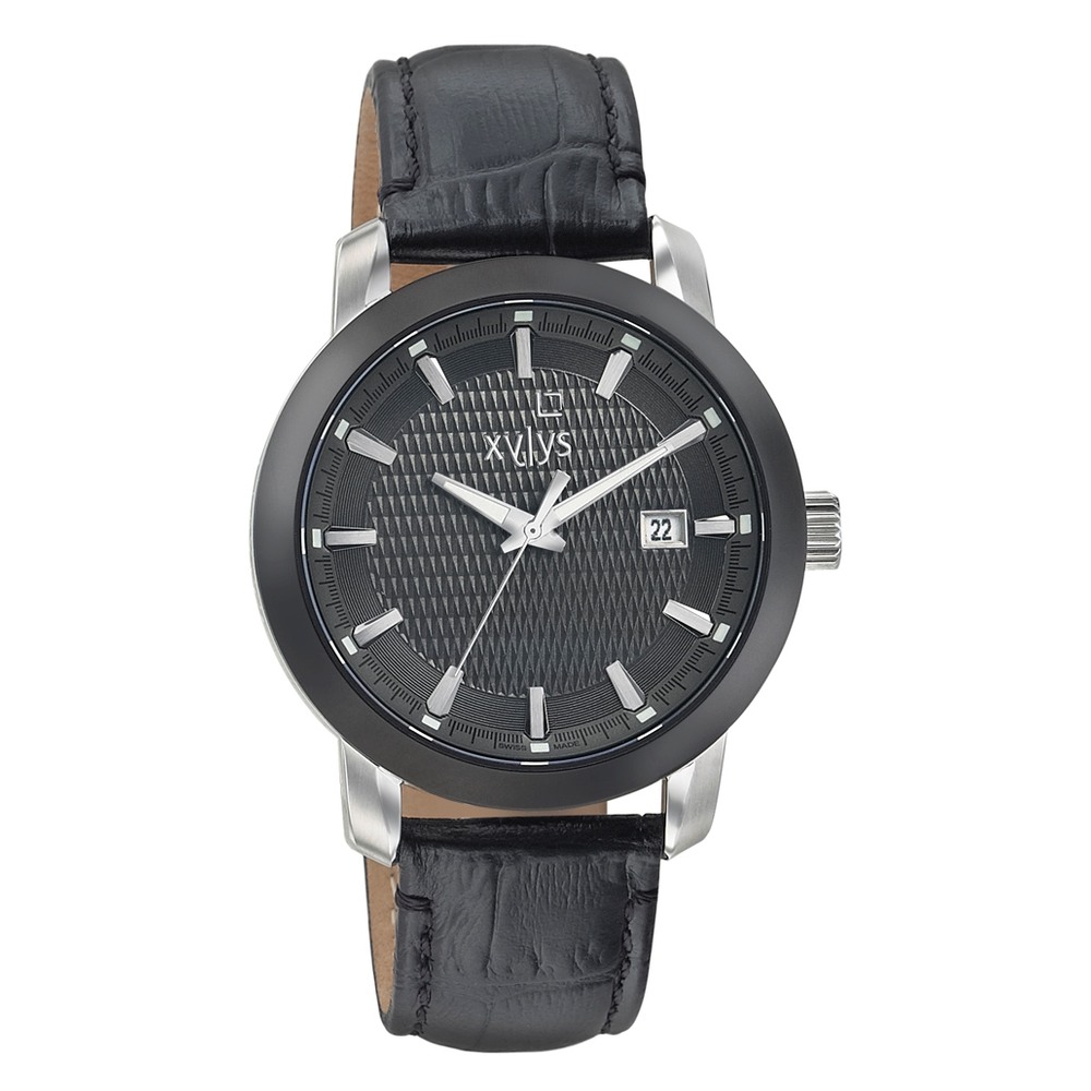 Buy Online Xylys Swiss Analog with Date Black Leather Strap and Grey ...